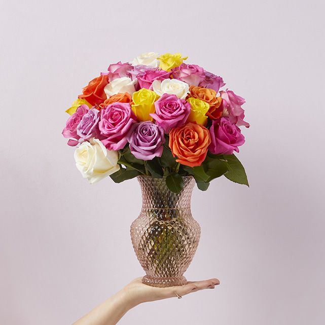 24 Birthday Roses with Pink Vase - The Bouqs Co.