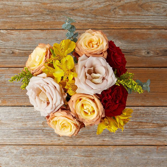 Roses Bouquet Featuring Blush, Red, and Sandy Beige Roses - The Bouqs Co.
