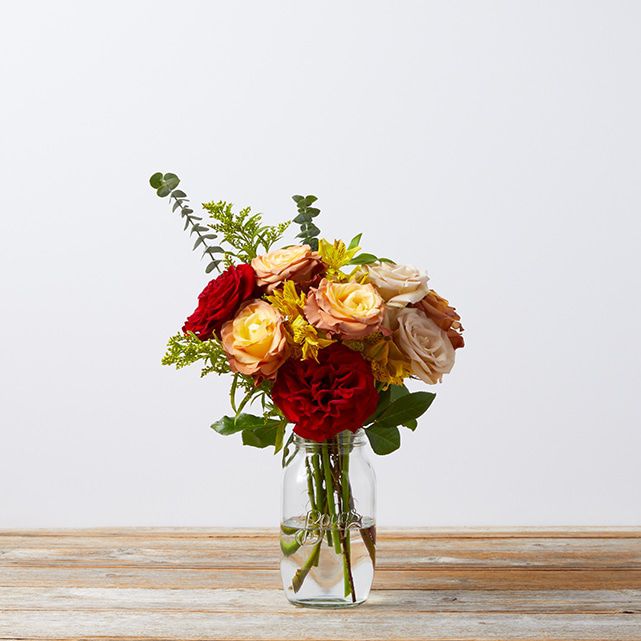 Roses Bouquet Featuring Blush, Red, and Sandy Beige Roses - The Bouqs Co.