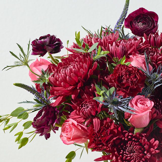 Mixed Bouquet of Burgundy Carnations, Roses & Ranunculus - The Bouqs Co.
