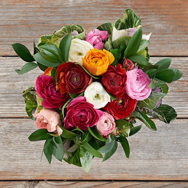 Ranunculus, Kale and Ruscus Arrangement - The Bouqs Co.