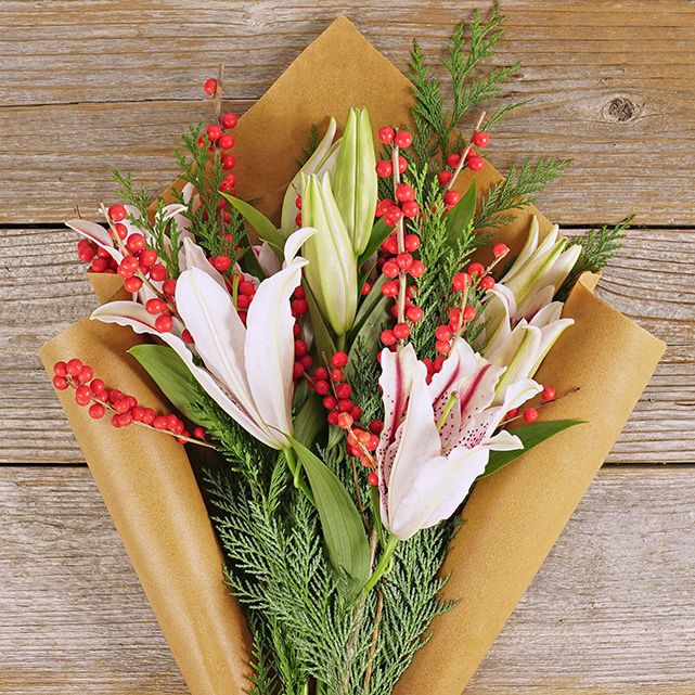 Candy Cane Lilies With Cedar Arrangement - The Bouqs Co.