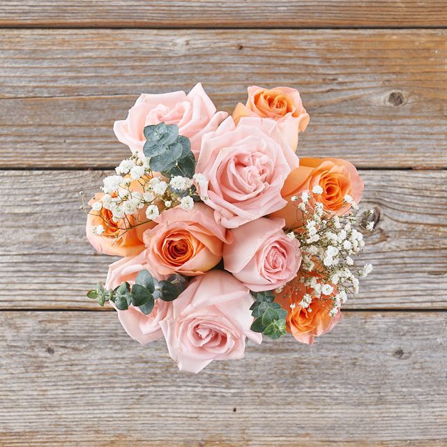 Coral and Pink Rose Bouquet with Gypsophila - The Bouqs Co.