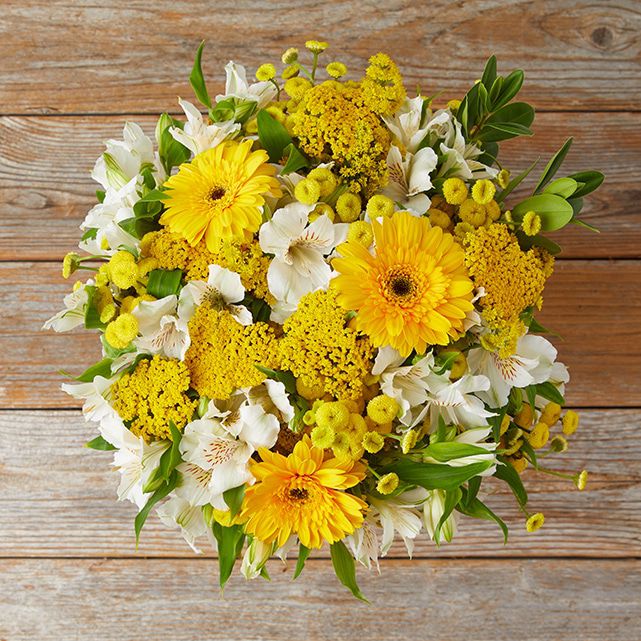 Yellow Gerbera Daisies with Yellow Achillea, Alstroe and mums - The ...