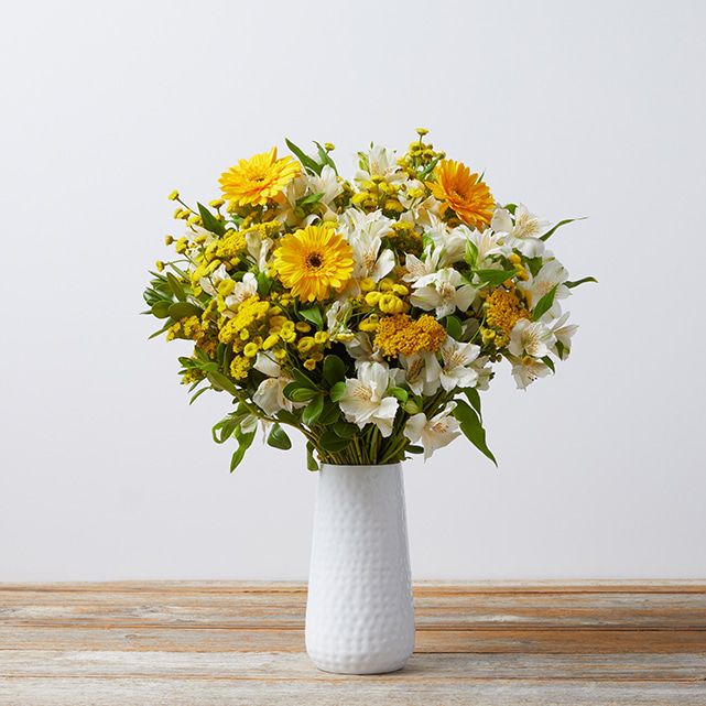 Yellow Gerbera Daisies with Yellow Achillea, Alstroe and mums - The ...