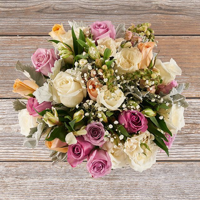 Mixed Rose and Alstroemeria With Dusty Miller - The Bouqs Co.