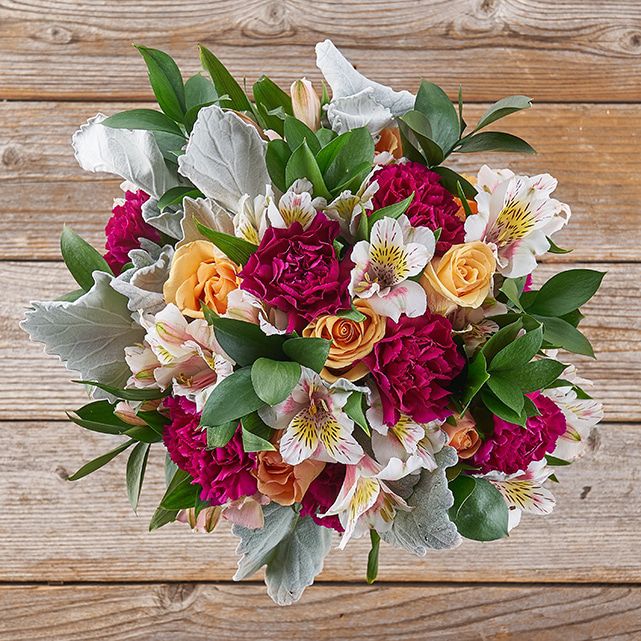 Magenta Carnation & Peach Rose Arrangement - The Bouqs Co.