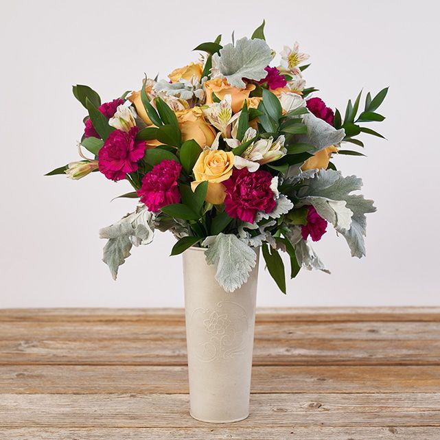 Magenta Carnation & Peach Rose Arrangement - The Bouqs Co.