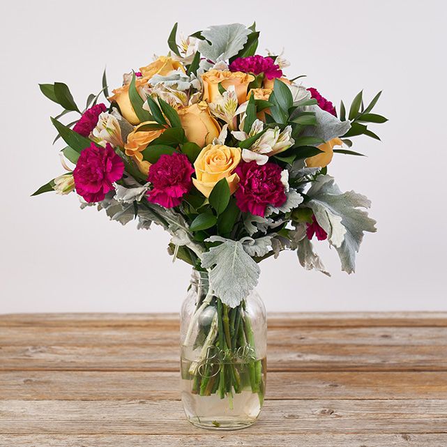 Magenta Carnation & Peach Rose Arrangement - The Bouqs Co.