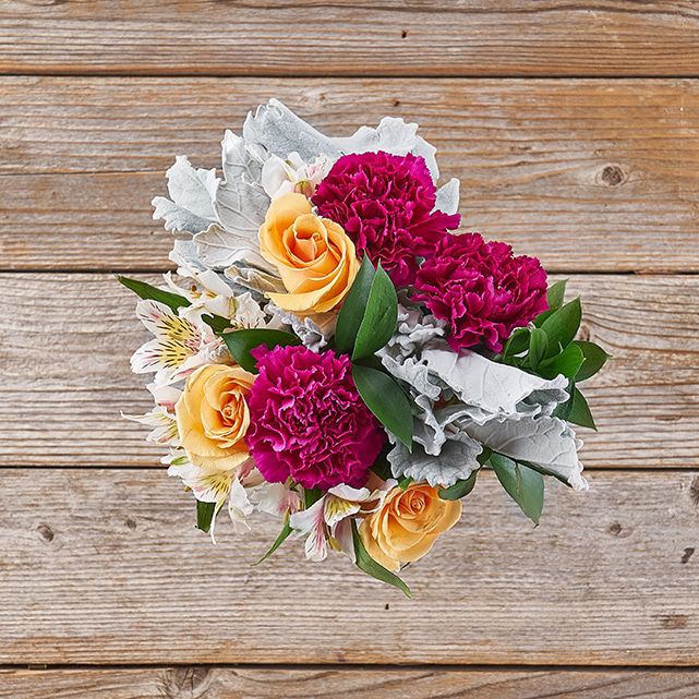 Magenta Carnation & Peach Rose Arrangement - The Bouqs Co.