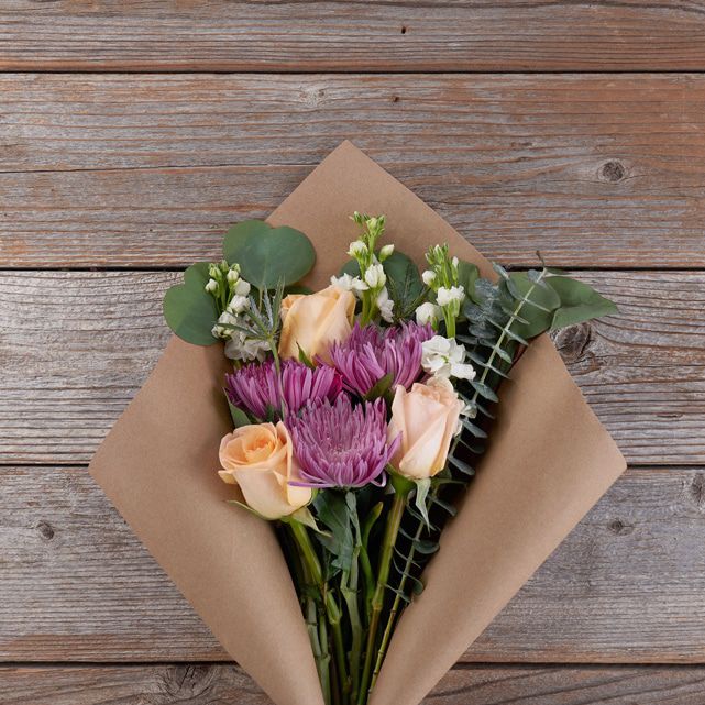 Lavender Mum and Peach Rose Arrangement - The Bouqs Co.