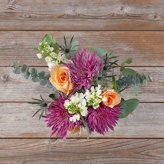 Lavender Mum and Peach Rose Arrangement - The Bouqs Co.