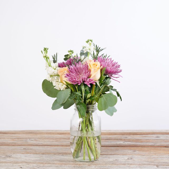 Lavender Mum and Peach Rose Arrangement - The Bouqs Co.