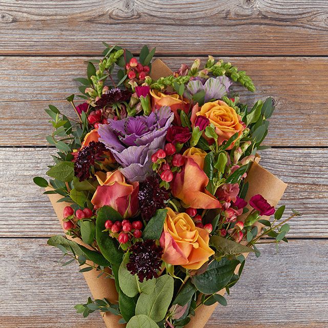 Orange Rose & Purple Kale Flower Arrangement - The Bouqs Co.