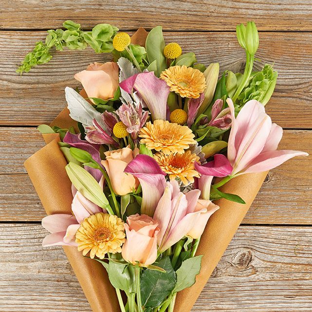 Peach Gerbera Daisy and Peach Rose Bouquet with Pink Accents - The ...