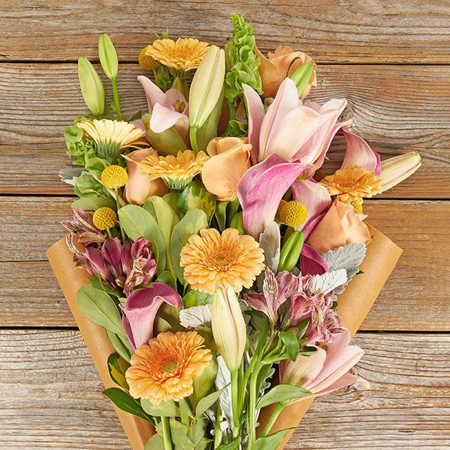 Peach Gerbera Daisy and Peach Rose Bouquet with Pink Accents - The ...