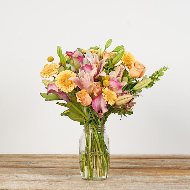 Peach Gerbera Daisy and Peach Rose Bouquet with Pink Accents - The ...
