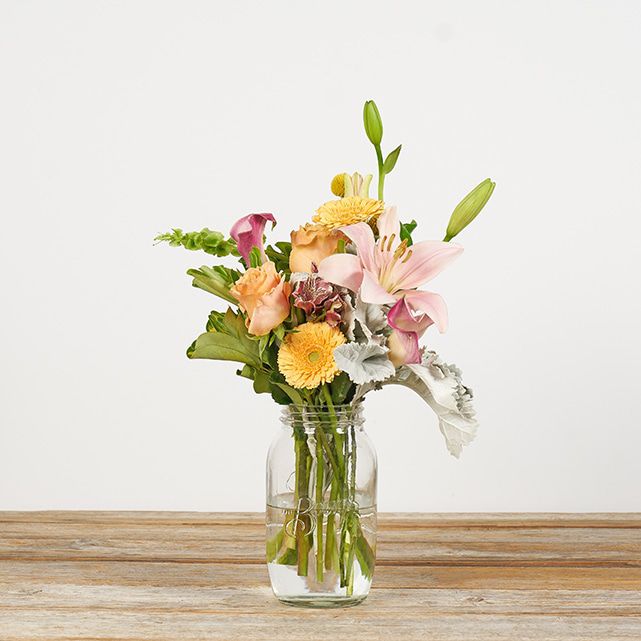 Peach Gerbera Daisy and Peach Rose Bouquet with Pink Accents - The ...