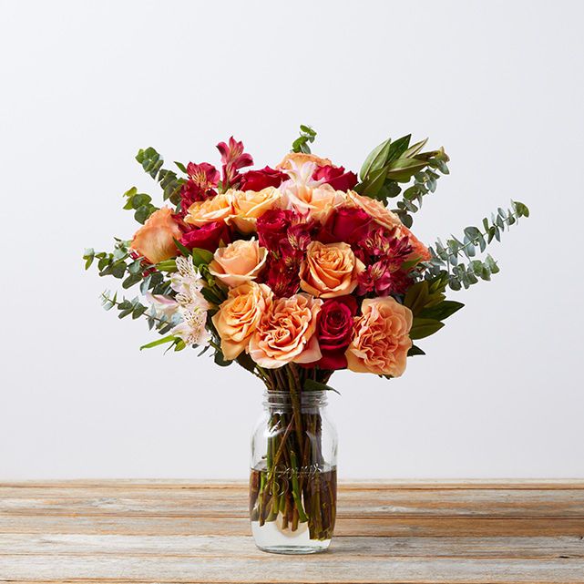 Roses Bouquet with Peach, Red, and Pink Roses - The Bouqs Co.