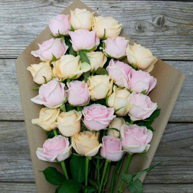 Peach & Pink Rose Flower Arrangement - The Bouqs Co.