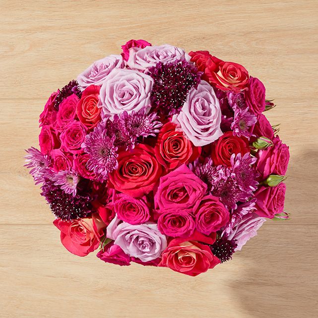 Purple & Pink Roses with Scabiosa and Asters - The Bouqs Co.