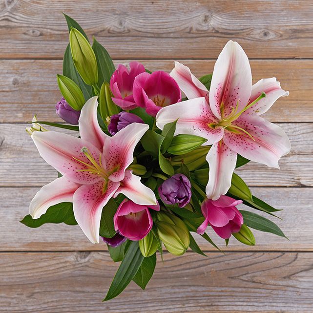 Pink and Purple Tulip and Lily Bouquet - The Bouqs Co.