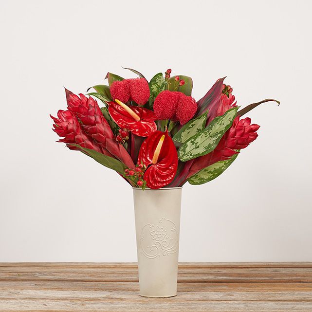 Red Ginger, loofah, aglaonema, Hypericum - The Bouqs Co.