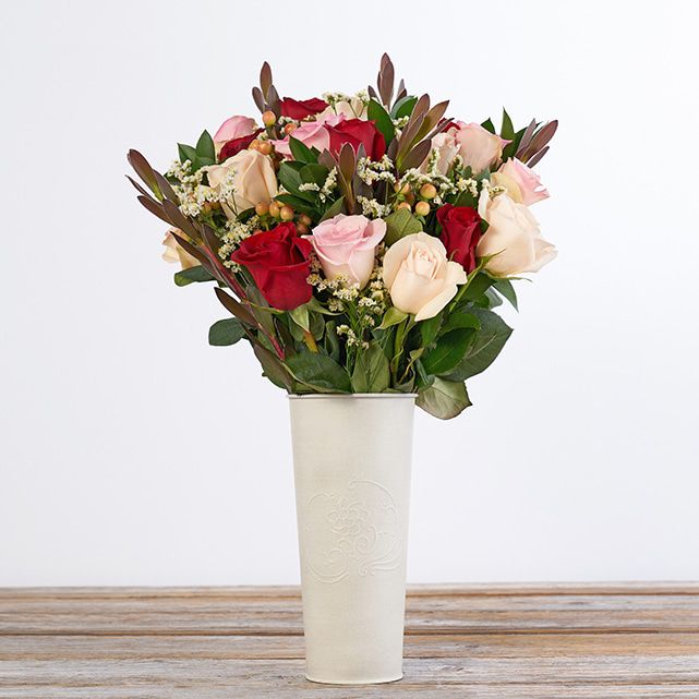 Bouquet of Red, Pink and Peach Roses - The Bouqs Co.