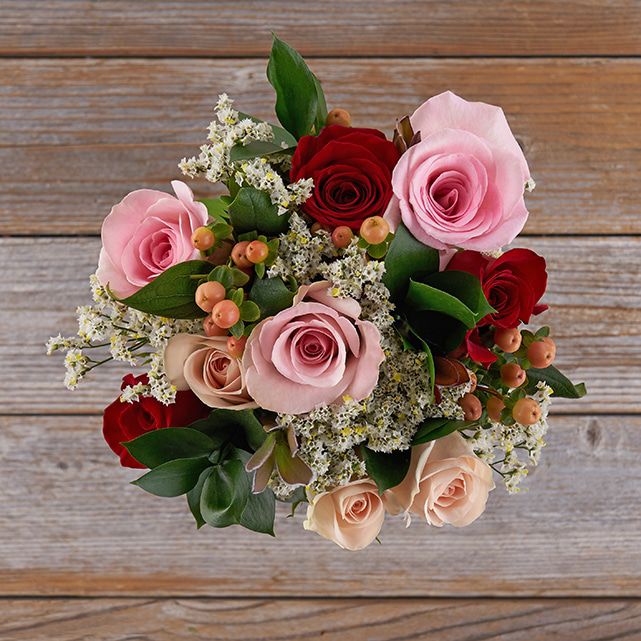 Bouquet of Red, Pink and Peach Roses - The Bouqs Co.