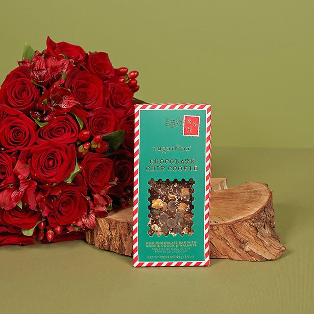Red Roses with a Sugarfina Cookie Dough Bar - The Bouqs Co.