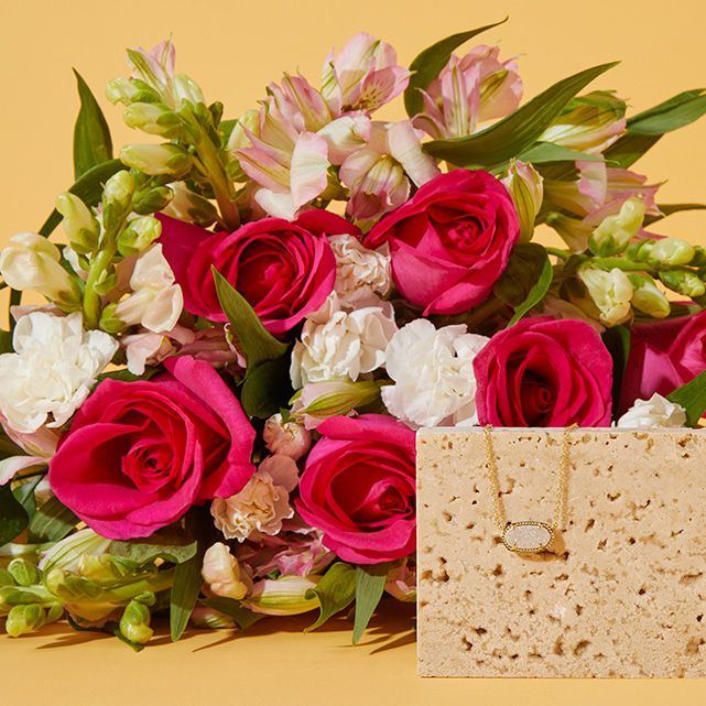 Pink Roses & Alstroemeria + a Necklace - The Bouqs Co.