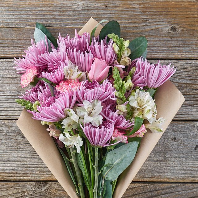 Violet Spider Mums and Pink Roses - The Bouqs Co.