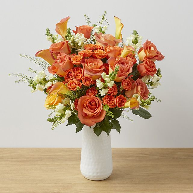Terracotta Roses & Callas + White Snapdragons - The Bouqs Co.
