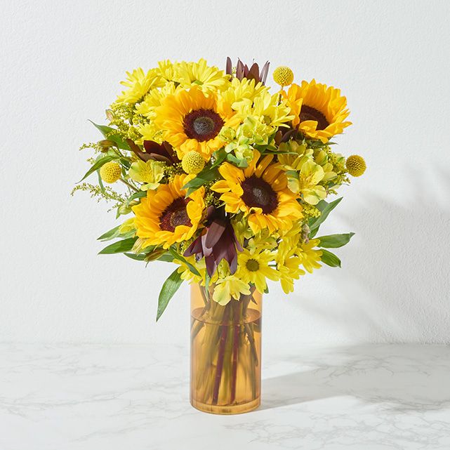 Sunflower Bouquet with Amber Vase - The Bouqs Co.