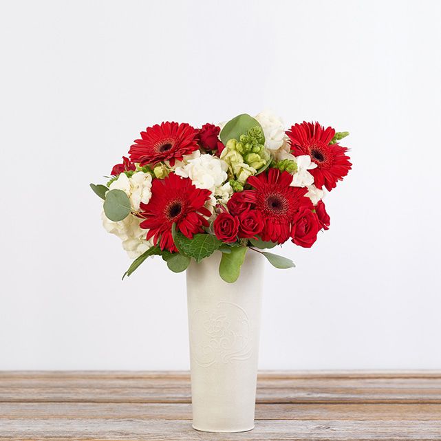 Red Roses and Daisies with White Hydrangeas - The Bouqs Co.