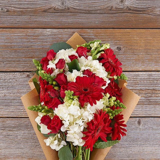 Red Roses and Daisies with White Hydrangeas - The Bouqs Co.