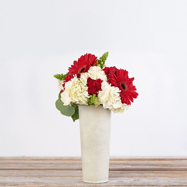 Red Roses and Daisies with White Hydrangeas - The Bouqs Co.